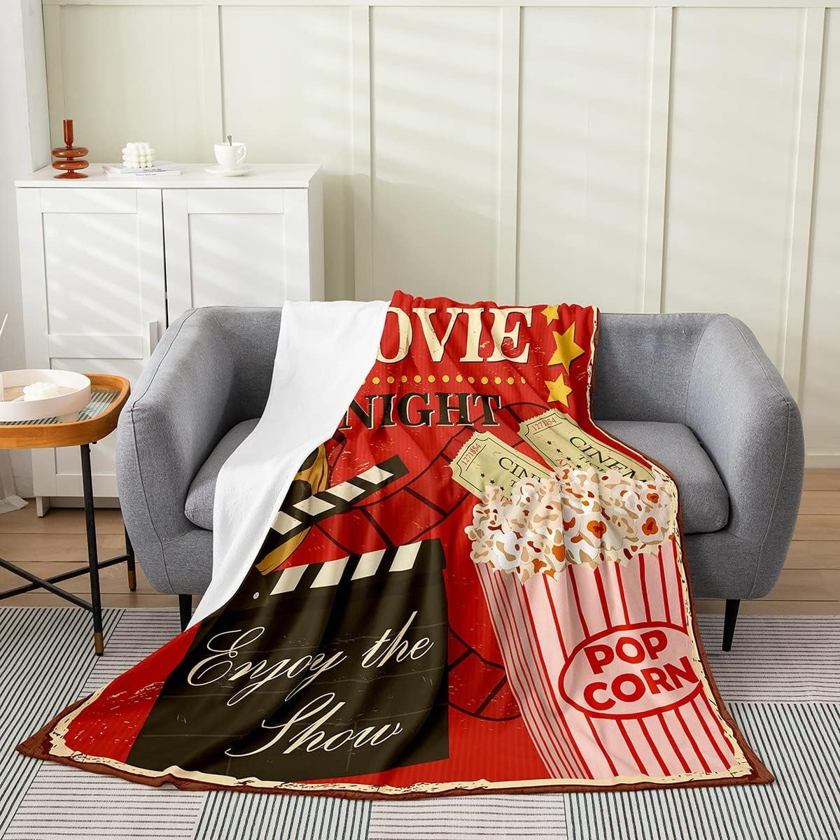 Vintage Movie Theater Throw Blanket for Kids Boys Girls,Grunge Red ...