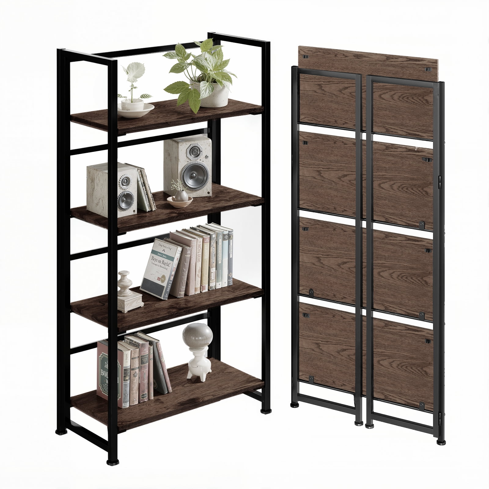 Vintage Multifunctional Bookcase Folding Bookshelf, No-Assembly Plant ...