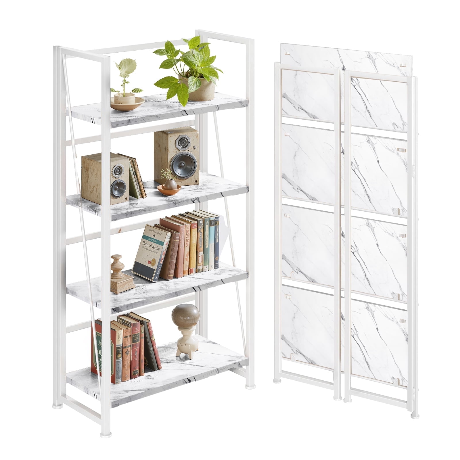 Vintage Multifunctional Bookcase Folding Bookshelf, No-Assembly Plant ...