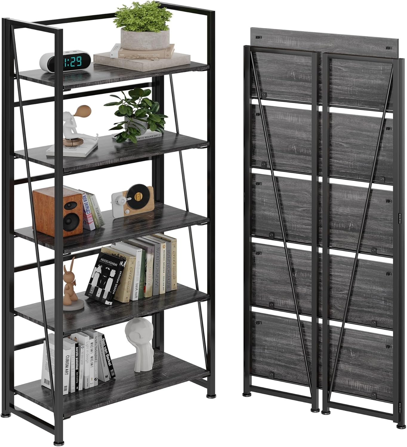 Vintage Multifunctional Folding Bookshelf, No-Assembly Plant Stand ...