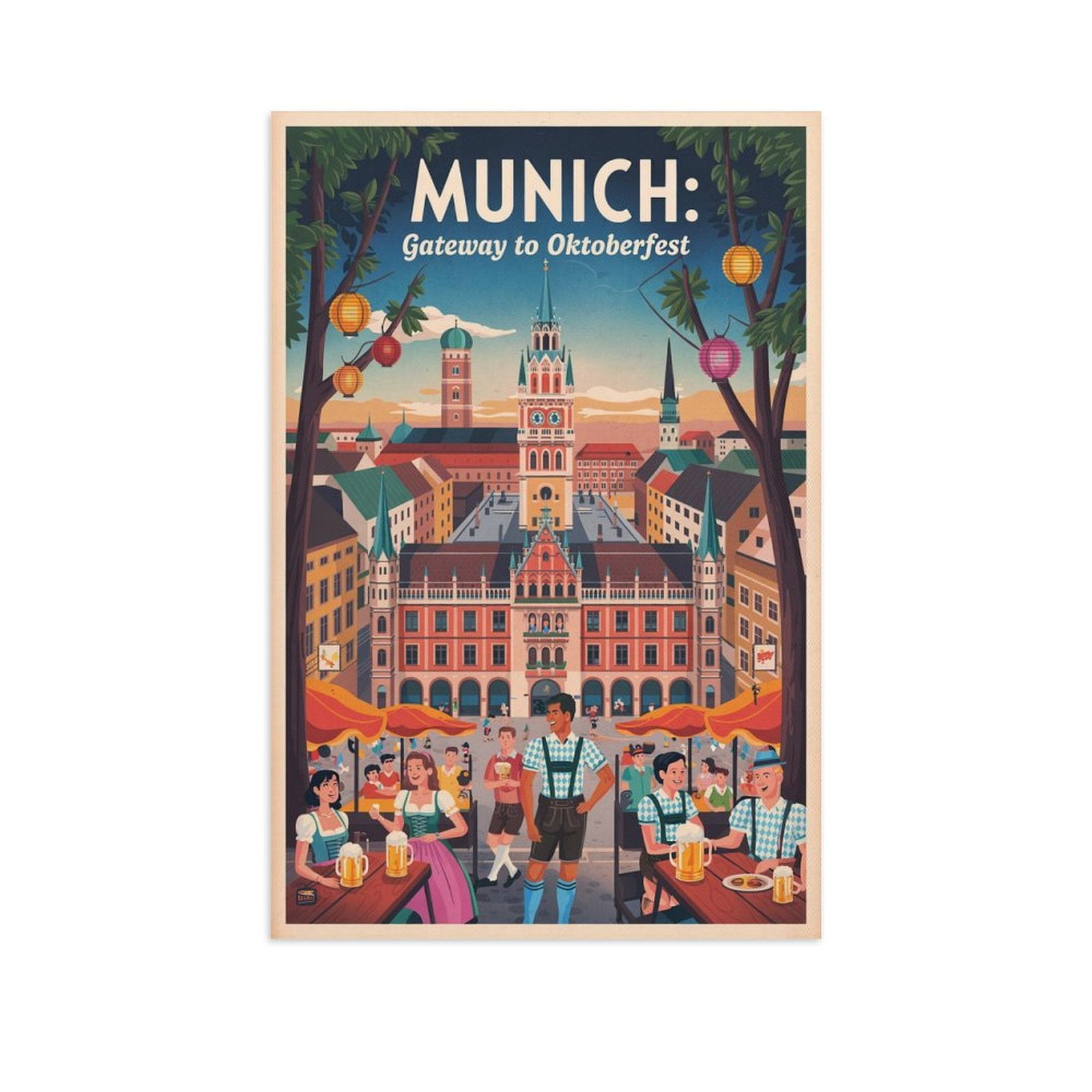 Vintage Munich Cityscape Retro German Tourism with Traditional ...