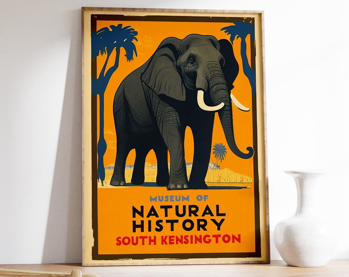 Vintage Museum Of Natural History Poster, Elephant, Retro Museum Print ...