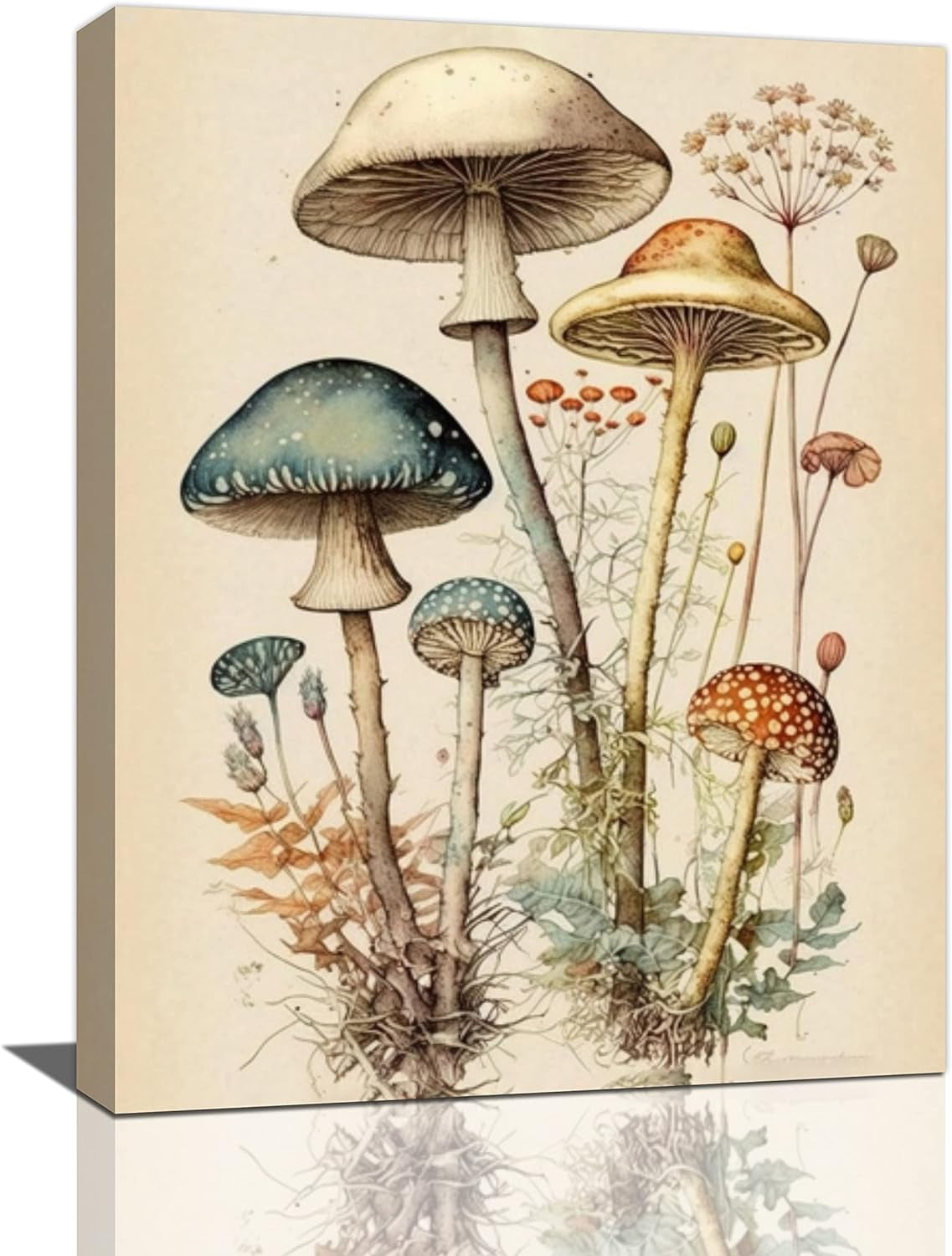 Vintage Mushroom Botanical Wall Art Mushroom Kitchen Decor Canvas ...