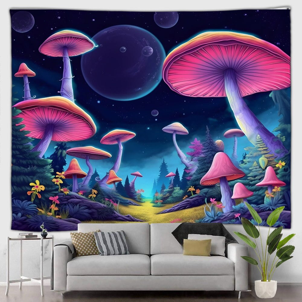 Vintage Mushroom Butterfly Flower Tapestry Moon Star Rustic Home Patio ...