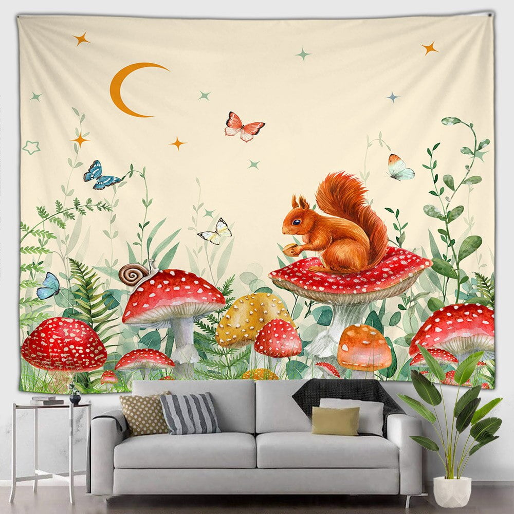 Vintage Mushroom Butterfly Flower Tapestry Moon Star Rustic Home Patio ...