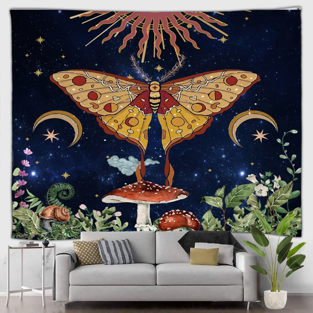 Vintage Mushroom Butterfly Flower Tapestry Moon Star Rustic Home Patio ...