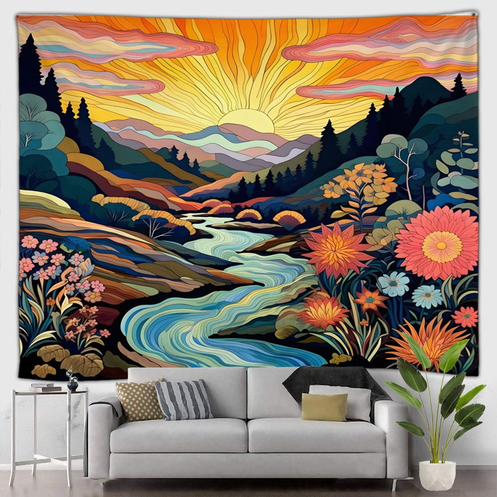 Vintage Mushroom Butterfly Flower Tapestry Moon Star Rustic Home Patio ...