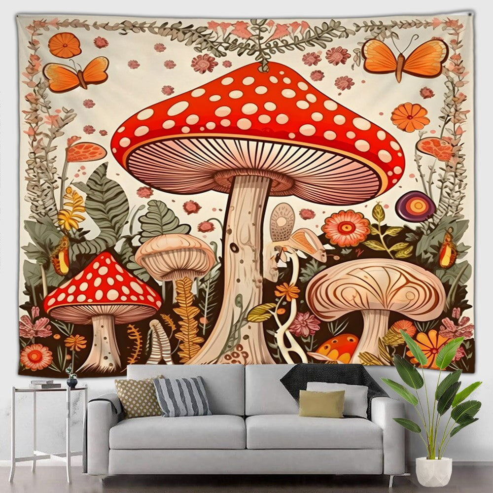 Vintage Mushroom Butterfly Flower Tapestry Moon Star Rustic Home Patio ...