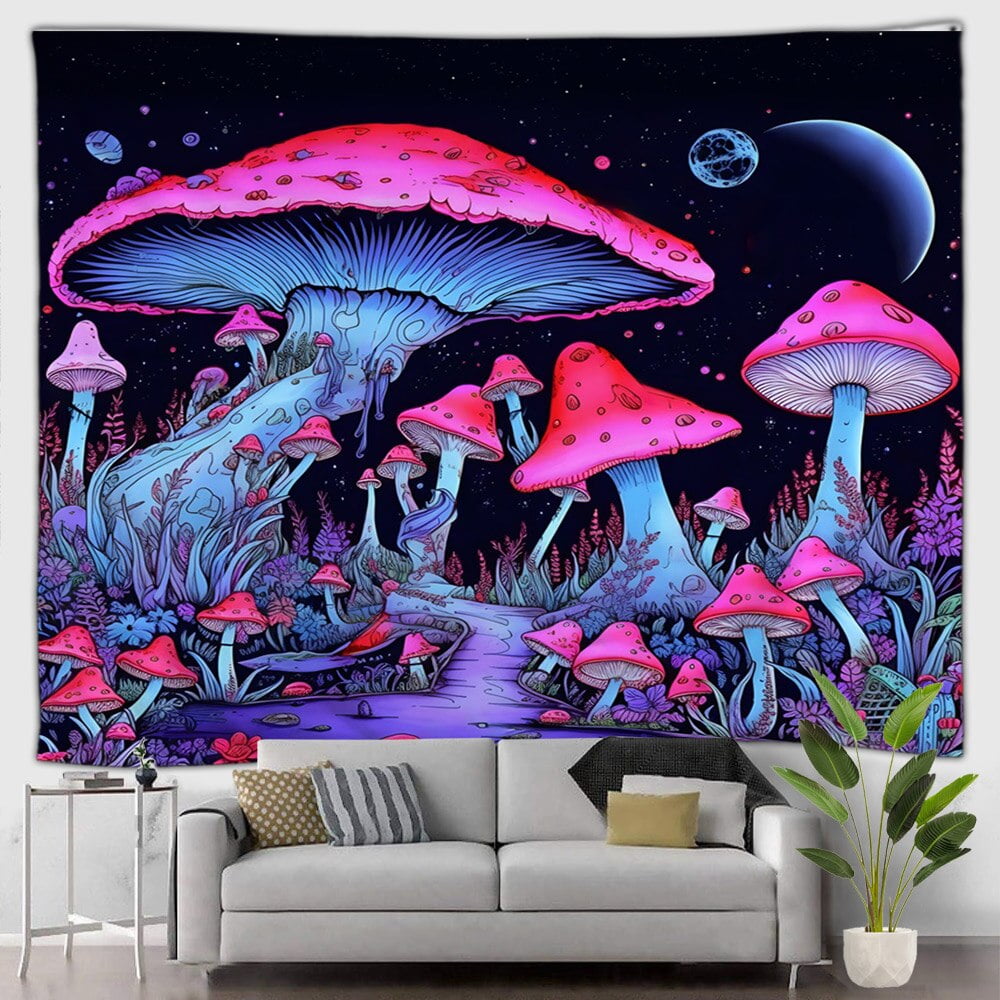 Vintage Mushroom Butterfly Flower Tapestry Moon Star Rustic Home Patio ...