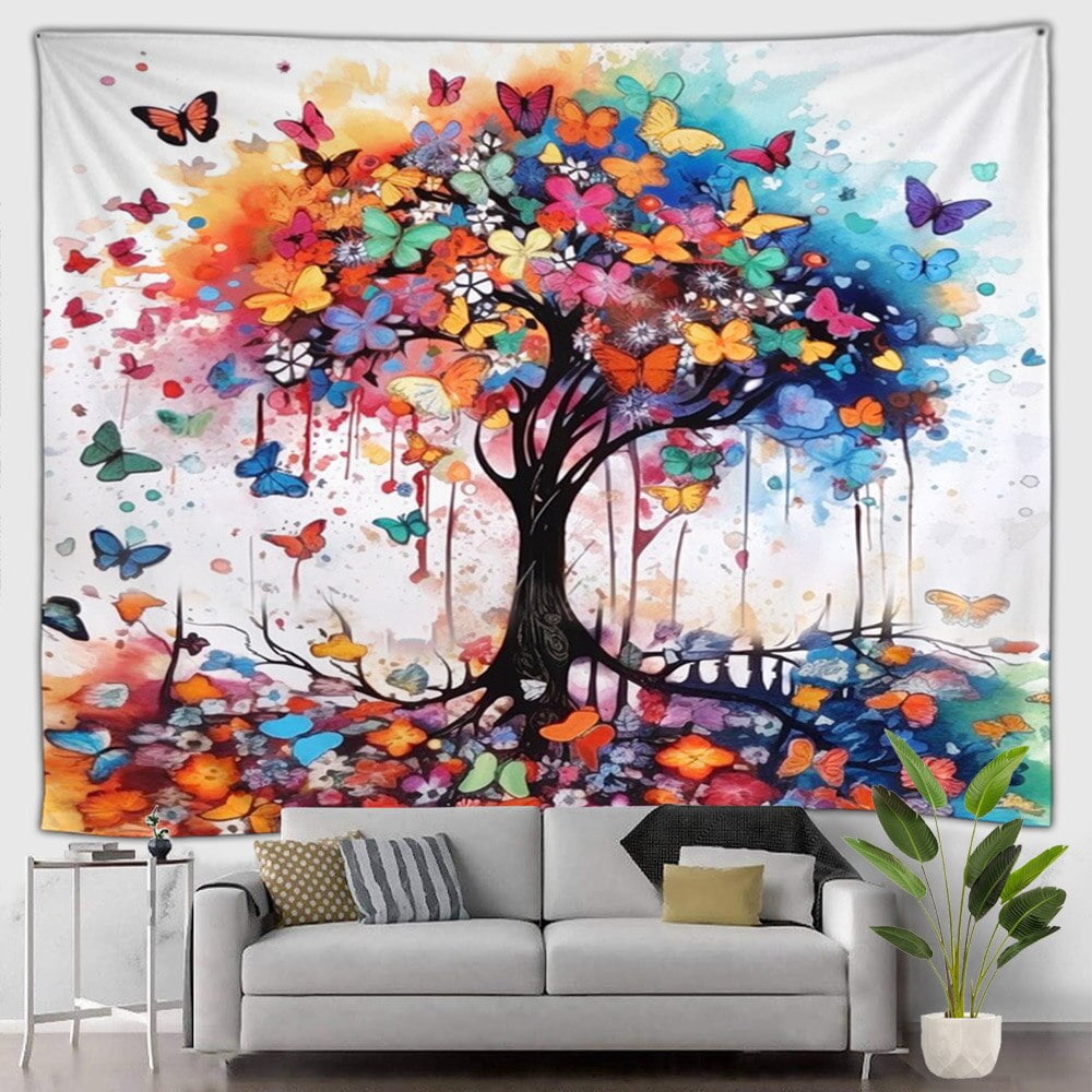 Vintage Mushroom Butterfly Flower Tapestry Moon Star Rustic Home Patio ...