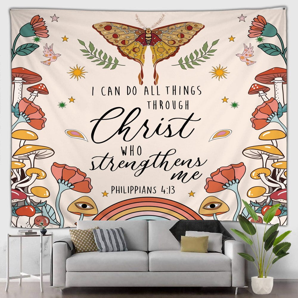 Vintage Mushroom Butterfly Flower Tapestry Moon Star Rustic Home Patio ...