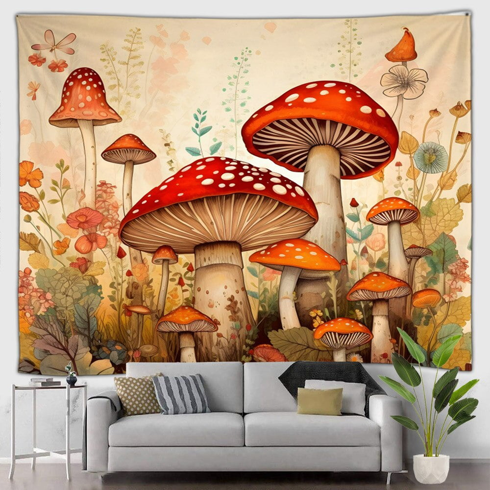 Vintage Mushroom Butterfly Flower Tapestry Moon Star Rustic Home Patio ...
