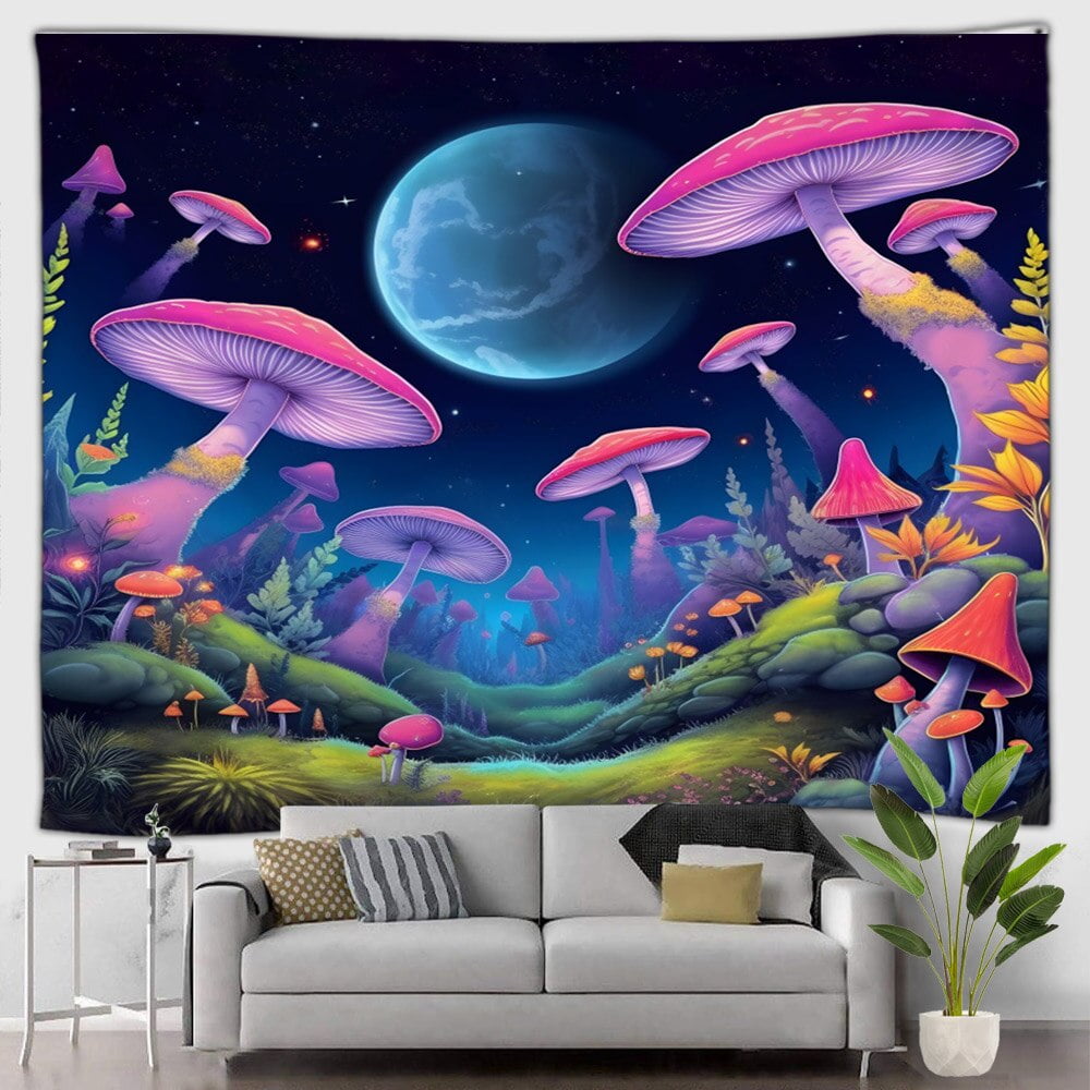 Vintage Mushroom Butterfly Flower Tapestry Moon Star Rustic Home Patio ...