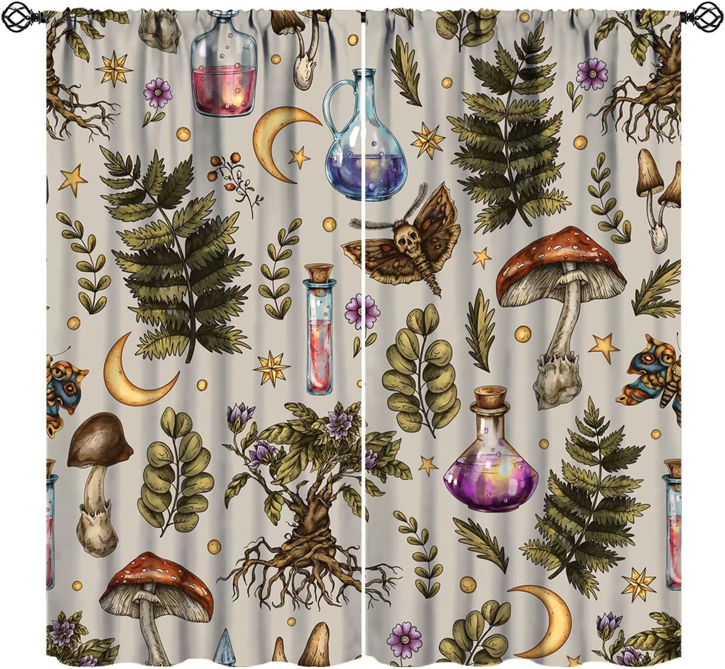 Vintage Mushroom Curtains, Gohtic Mystical Witch Magic Poison Rustic ...
