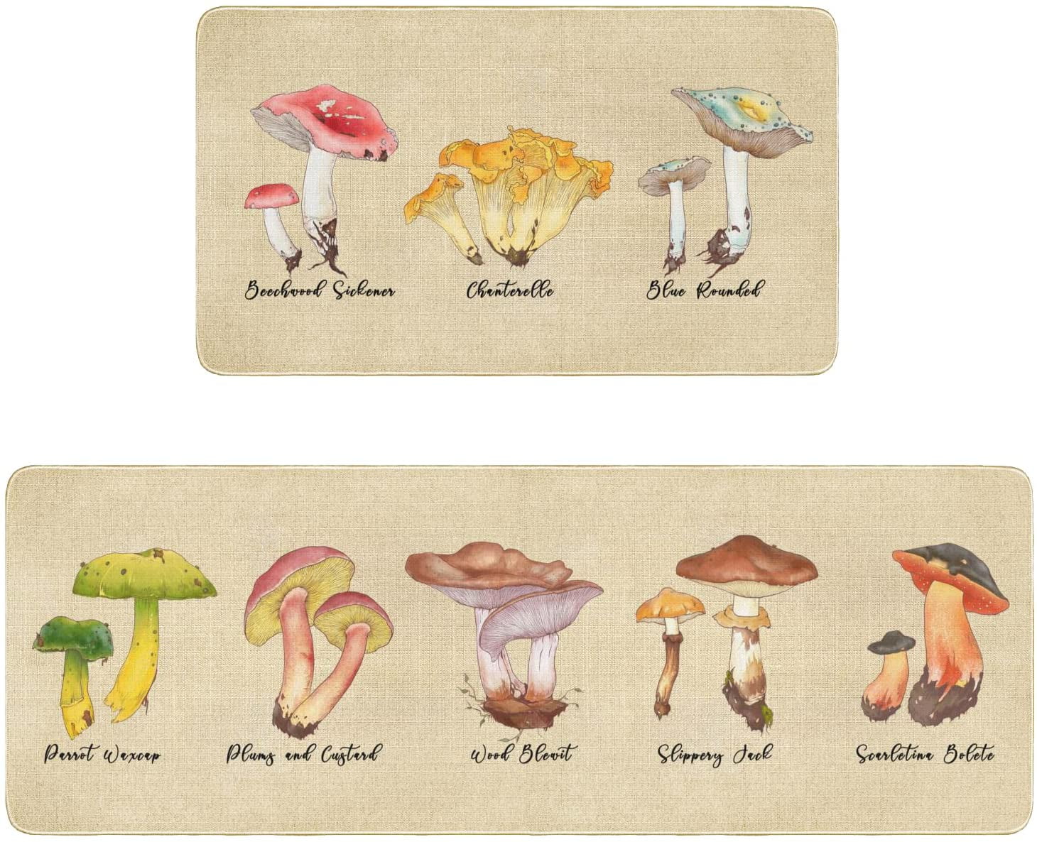 Vintage Mushroom Kitchen Mat Set of 2,Farmhouse Kitchen Rugs and Mats ...