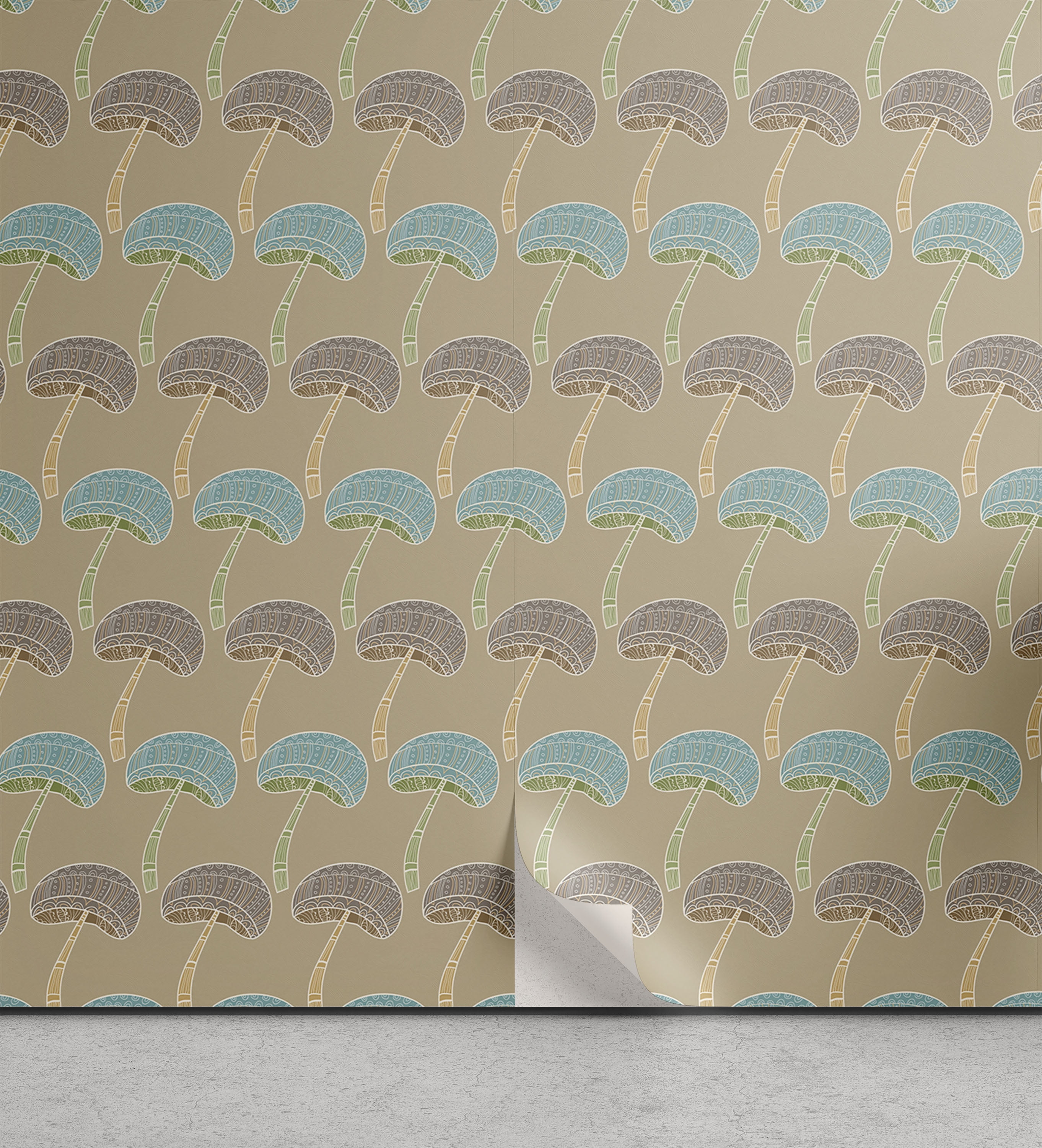 Vintage Mushroom Peel & Stick Wallpaper, Earthy Toned Woods Ethnic ...
