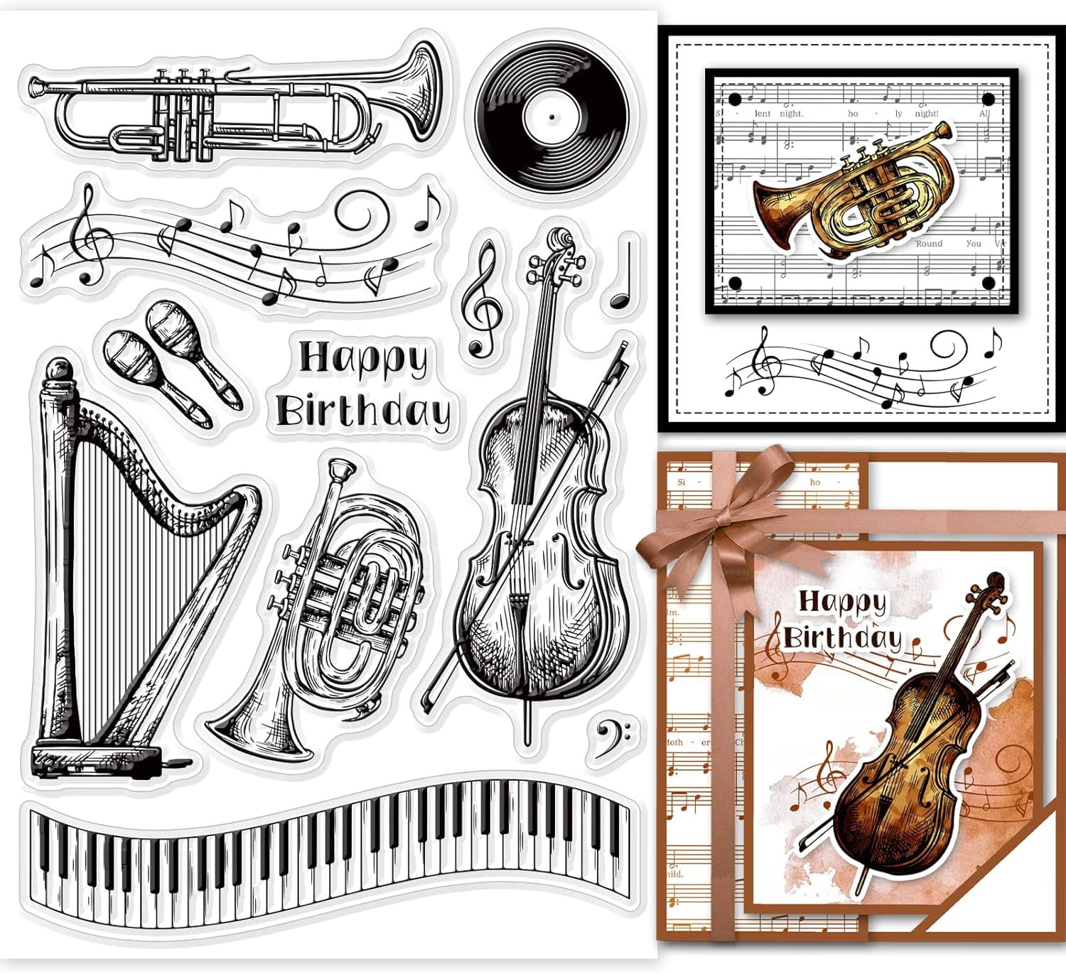 Vintage Music Clear Stamps for Cards Making Retro Musical Instruments ...