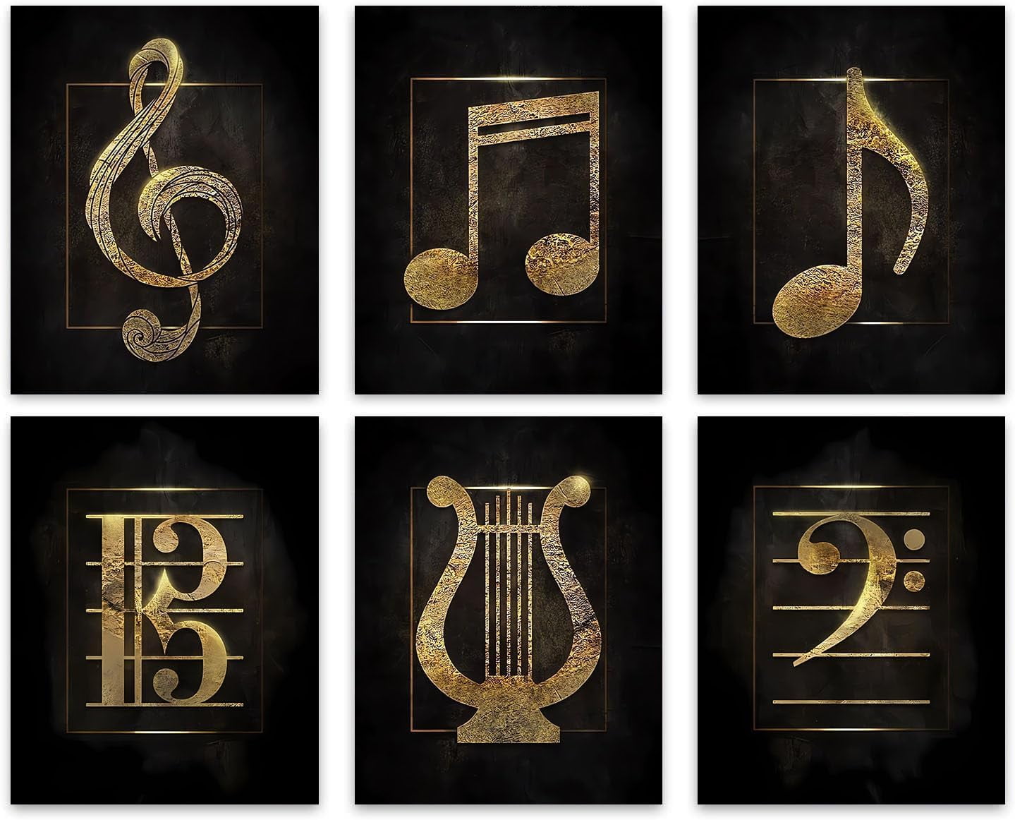 Vintage Music Symbolic Art Print Music Wall Decor - Black Golden Music ...