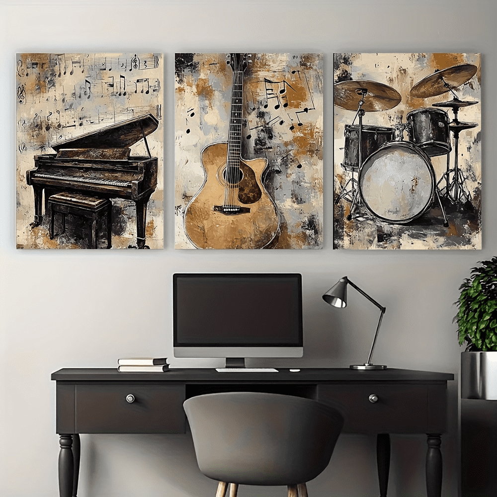 Vintage Musical Instruments 3pcs Canvas Wall Art Set - Frameless ...