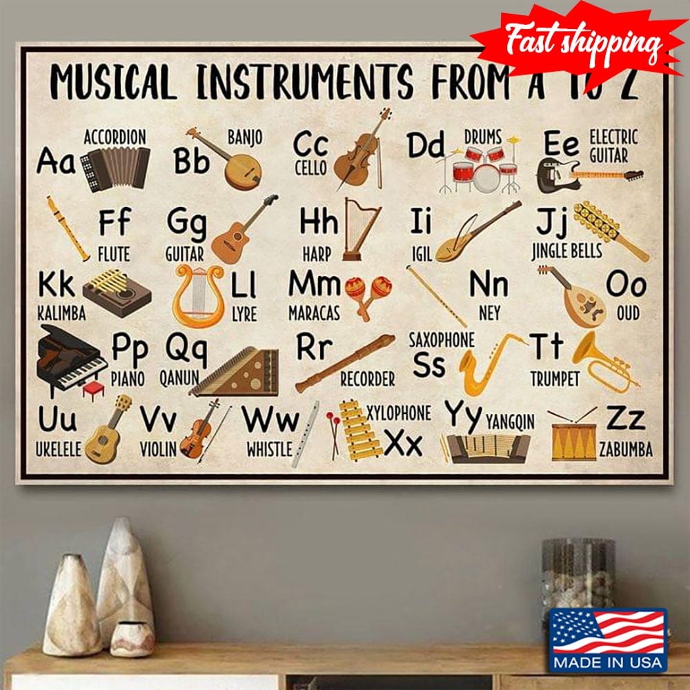 Vintage Musical Instruments From A To Z 16 x 24 Inch Poster - Walmart.com