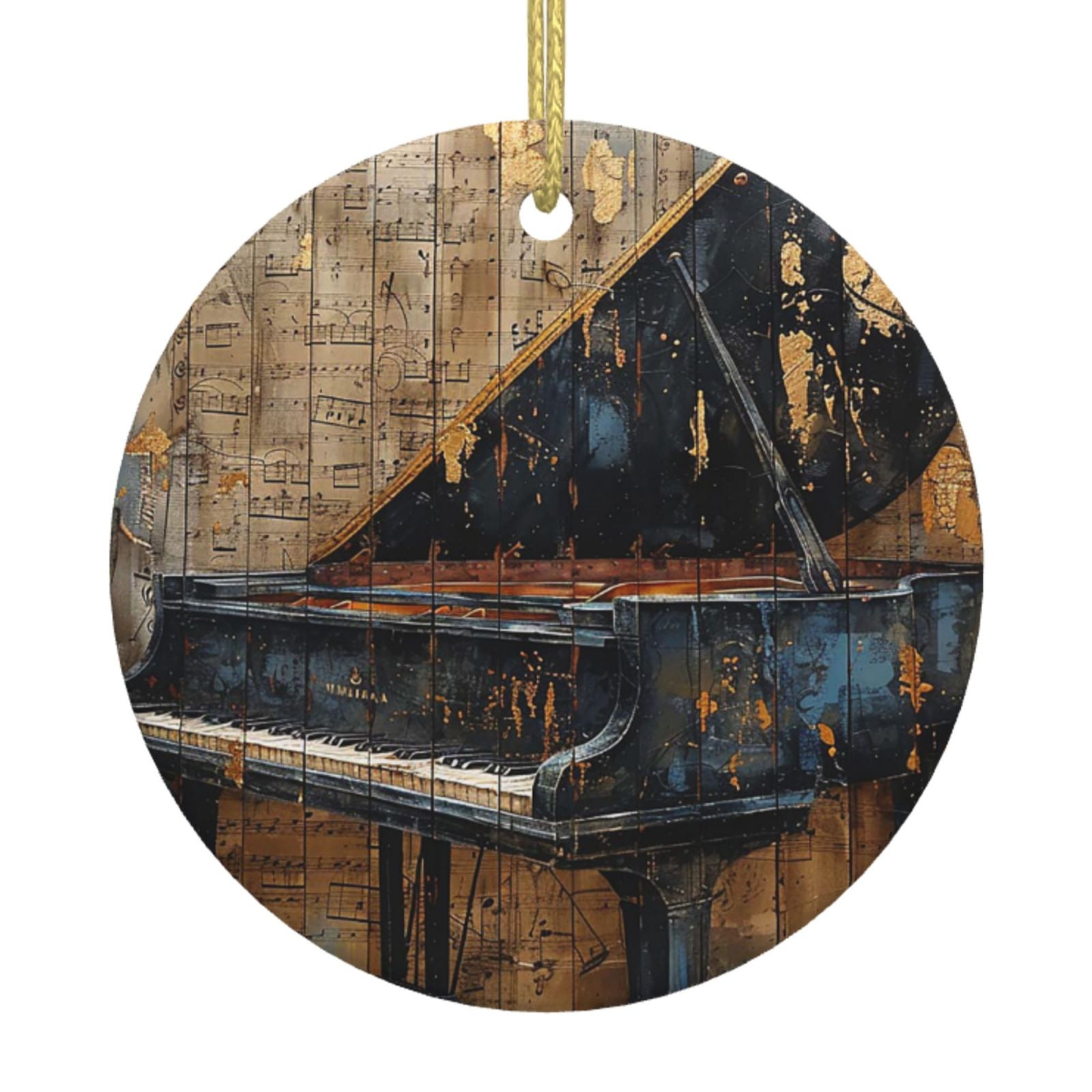 Vintage Musical Notes Piano Art Christmas Ornament Round Ceramic ...