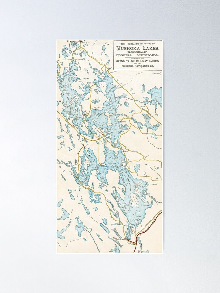 Vintage Muskoka Lakes Map Poster - Walmart.com