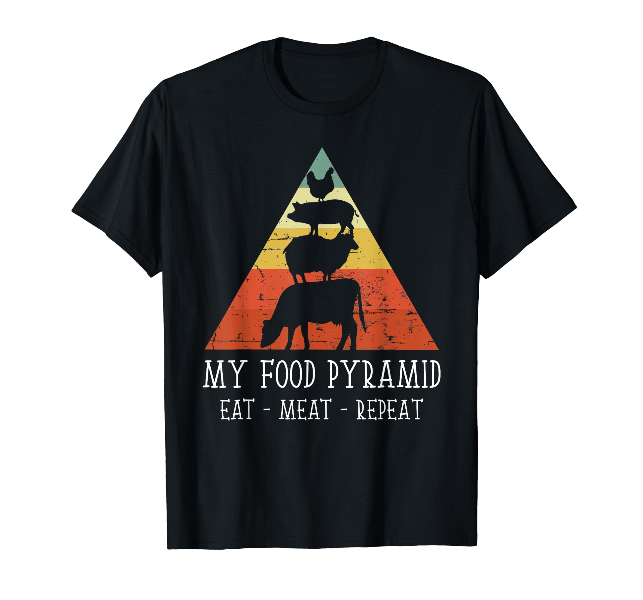 Vintage My Food Pyramid Eat Meat Repeat BBQ Lover BBQ Chef T-Shirt ...