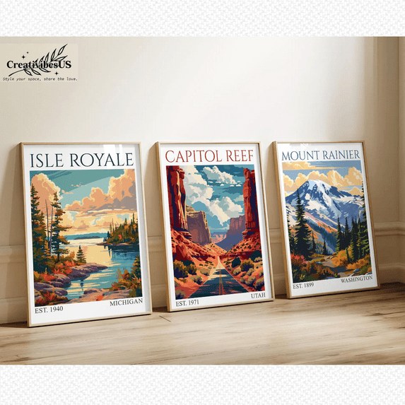 Vintage National Park Nature Hiking Poster Set 3 , Poster Only ...