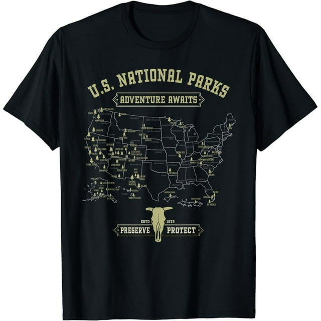 Vintage National Parks Map - American Hiking Camping T-Shirt - Walmart.com