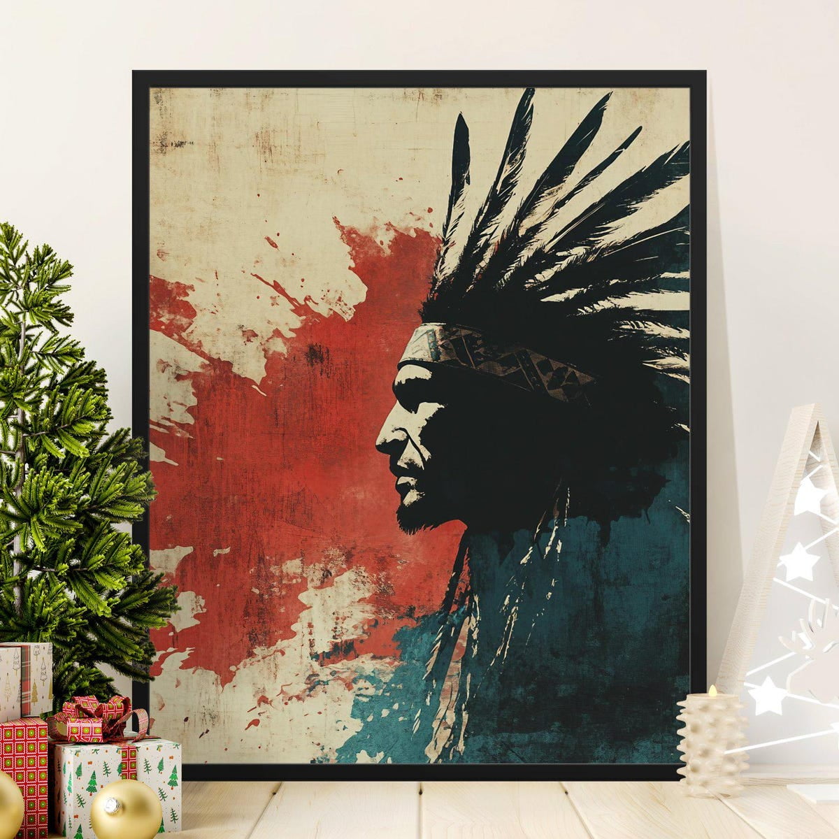 Vintage Native American Chief Poster, Retro Wall Art Print, Rustic Home ...