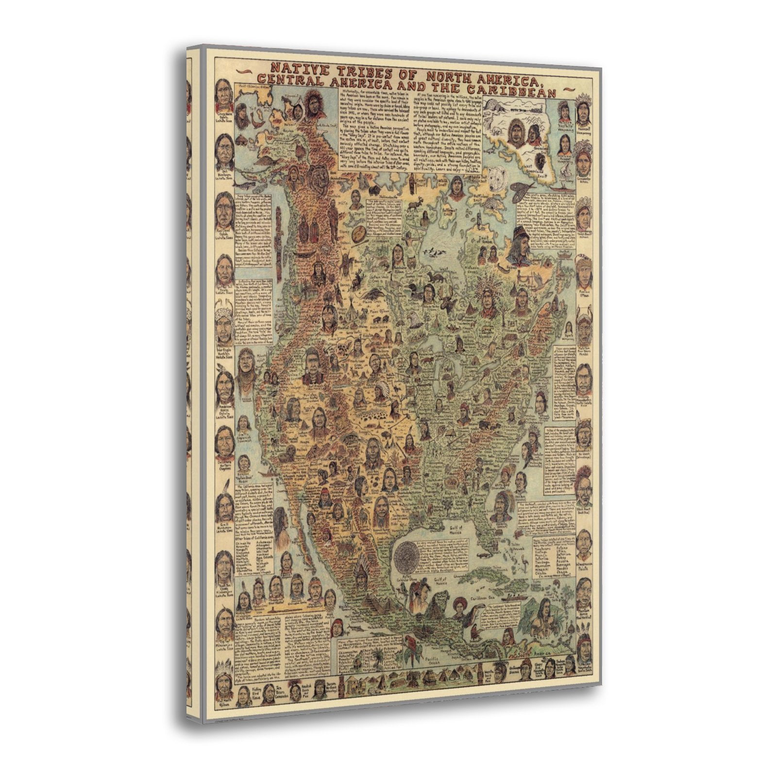 Vintage Native Tribes of North American Map Canvas Wall Art Poster ...