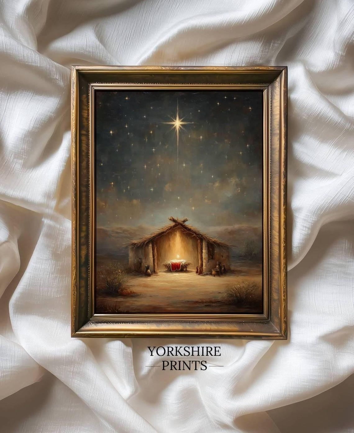 Vintage Nativity Scene Print, Holy Night Star Artwork, Rustic Winter ...