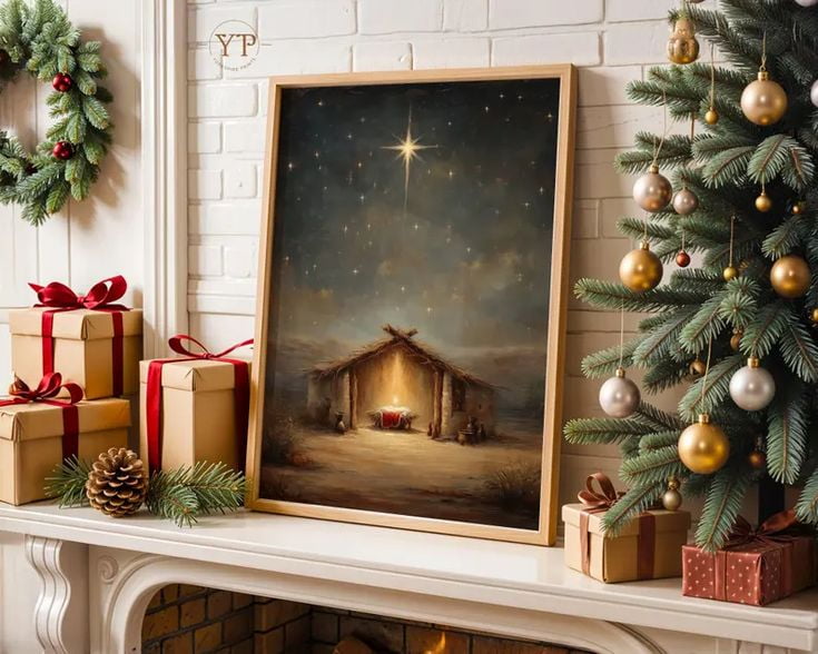 Vintage Nativity Scene Print, Holy Night Star Poster Size 24''x36 ...