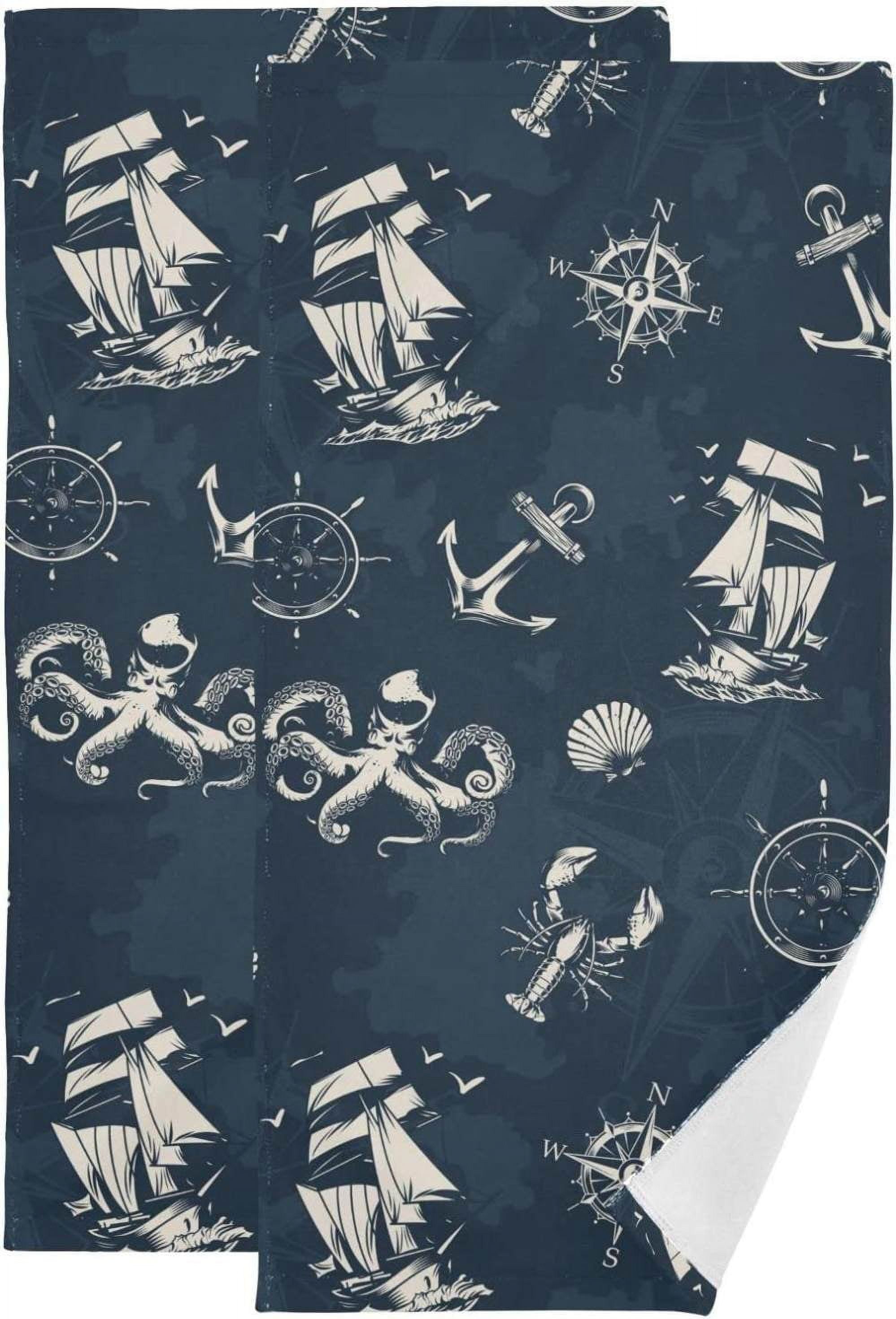 Vintage Nautical Anchor Hand Towels, Summer Ship Kitchen Towel Ultra ...
