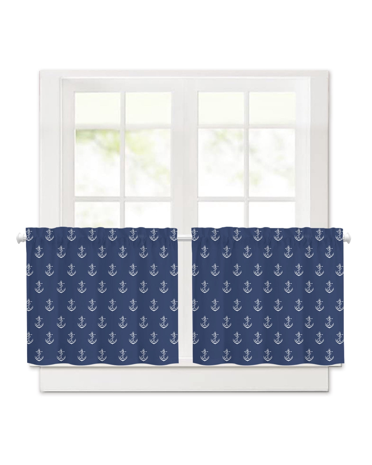 Vintage Nautical Anchor Short Blackout Curtains 30 Inch Long,Navy Blue ...