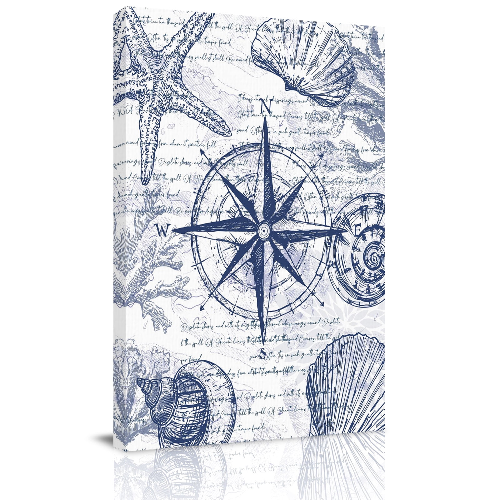 Vintage Nautical Canvas Wall Art for Living Room, Summer Navy Blue ...