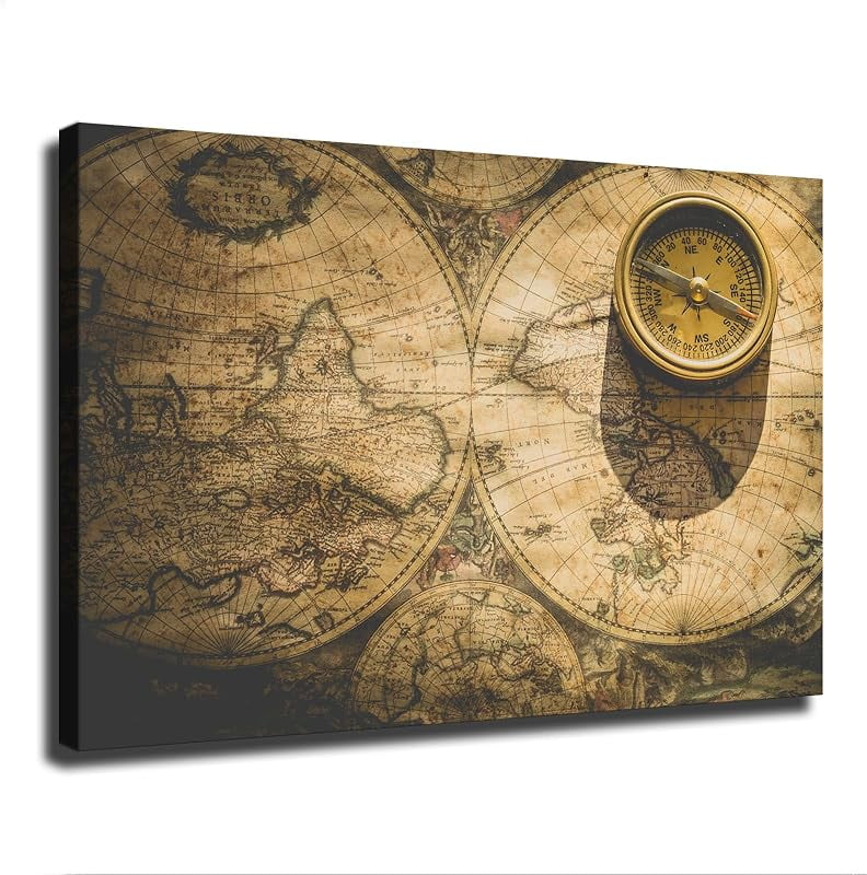 Vintage Nautical Compass Map Canvas Poster Modern Aesthetic Picture ...
