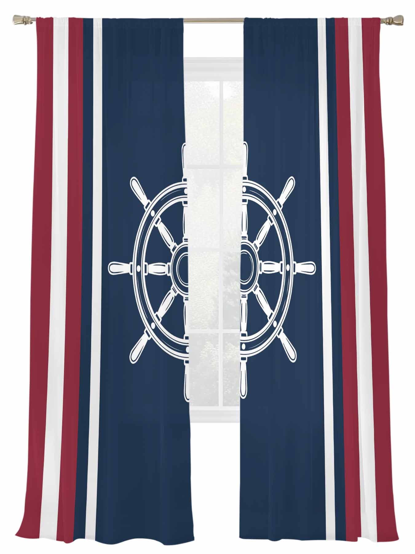 Vintage Nautical Flag Sheer Curtains 96 Inch Long 2 Panels, Red White ...