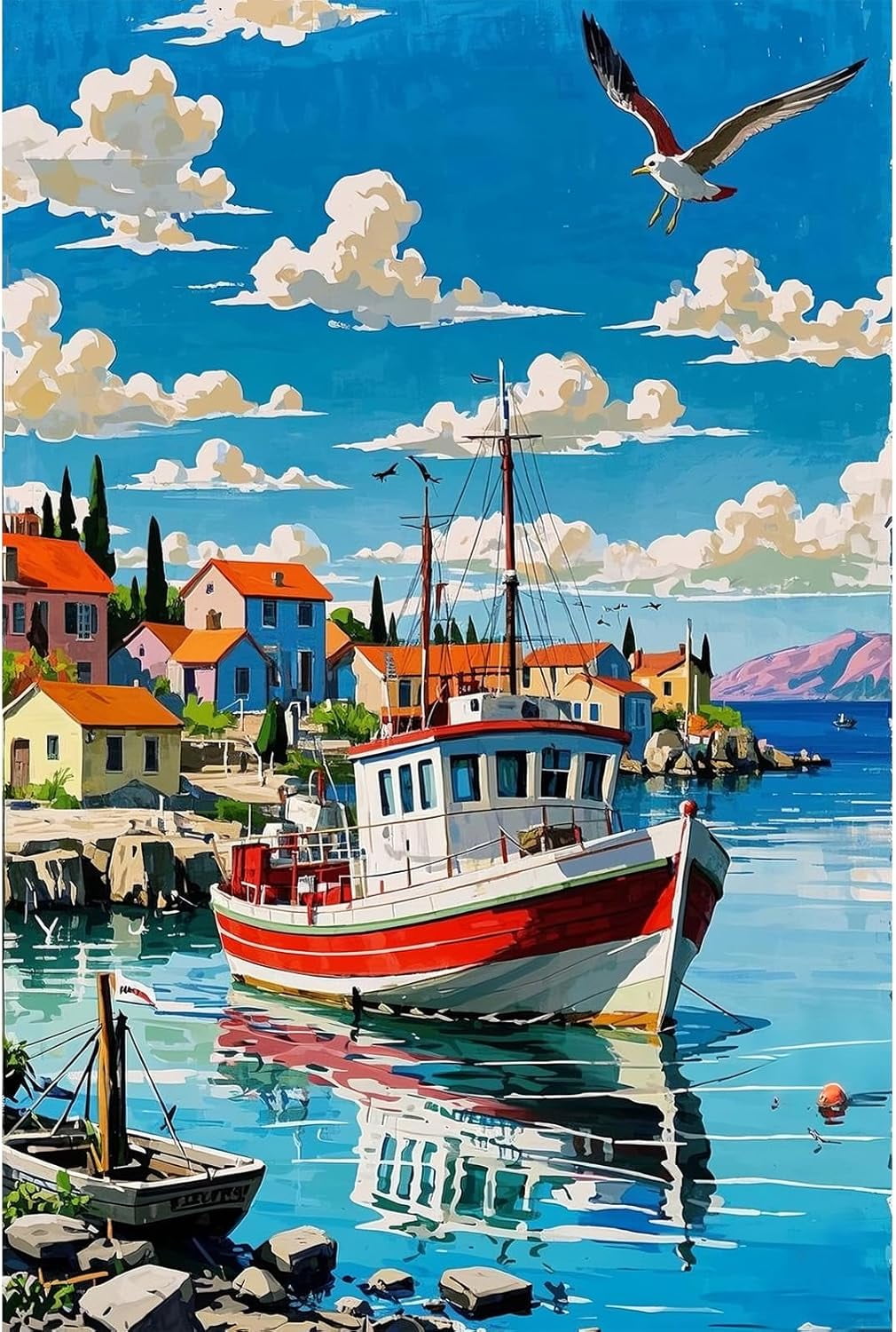 Vintage Nautical Metal Tin Sign - 'Ship and Harbor' Oil Painting Style ...