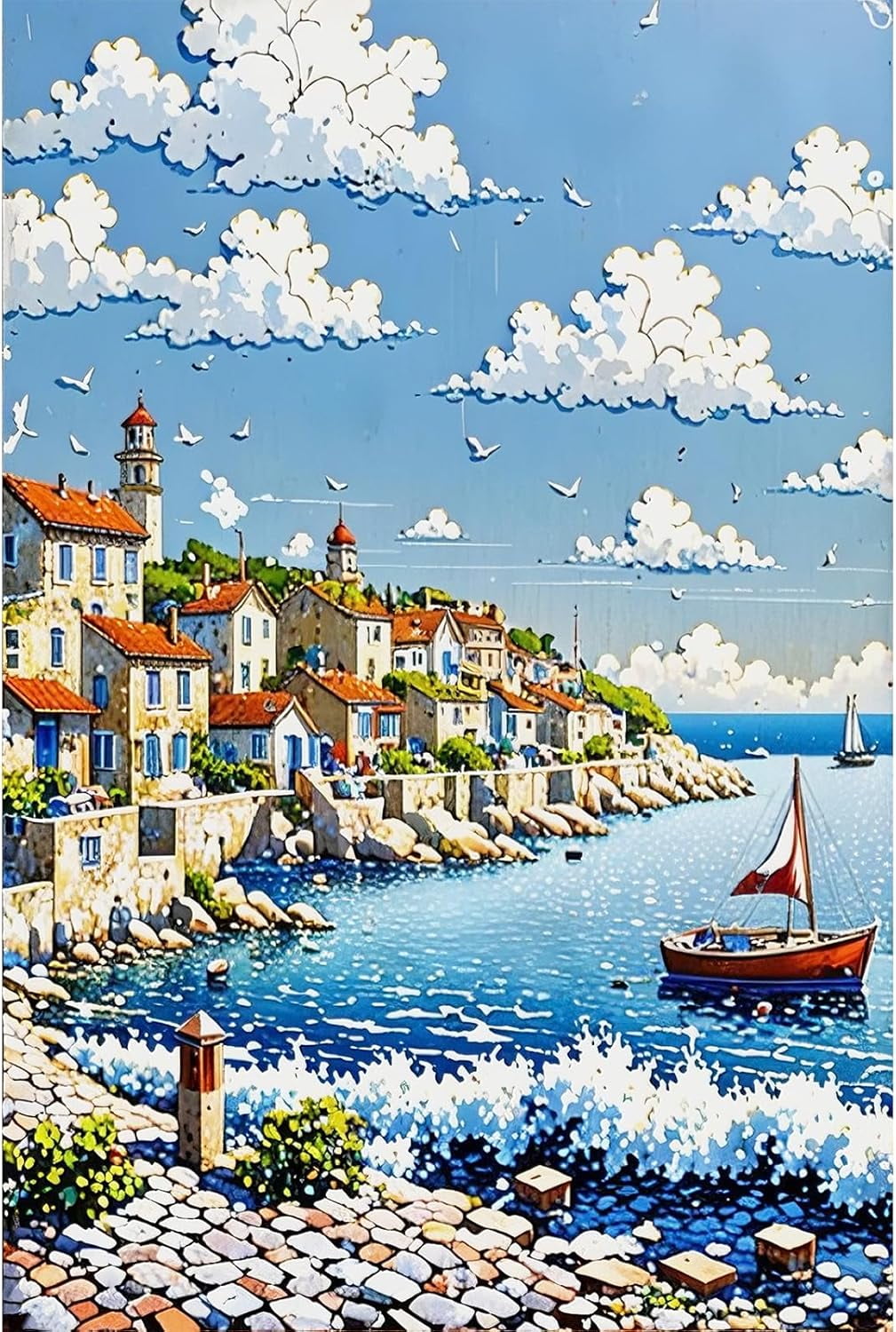 Vintage Nautical Metal Tin Sign - 'Ship and Harbor' Oil Painting Style ...