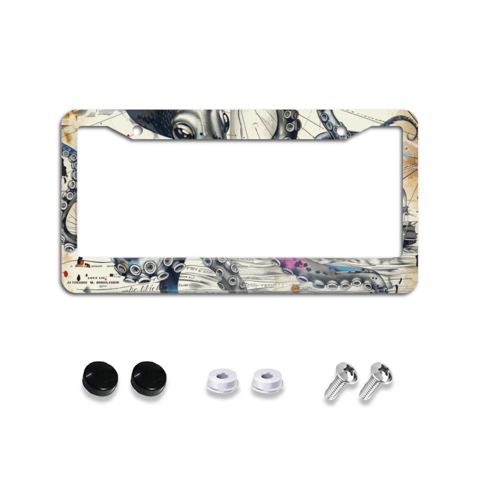 Vintage Nautical Octopus License Plate Frames for Women Men Car Plate ...