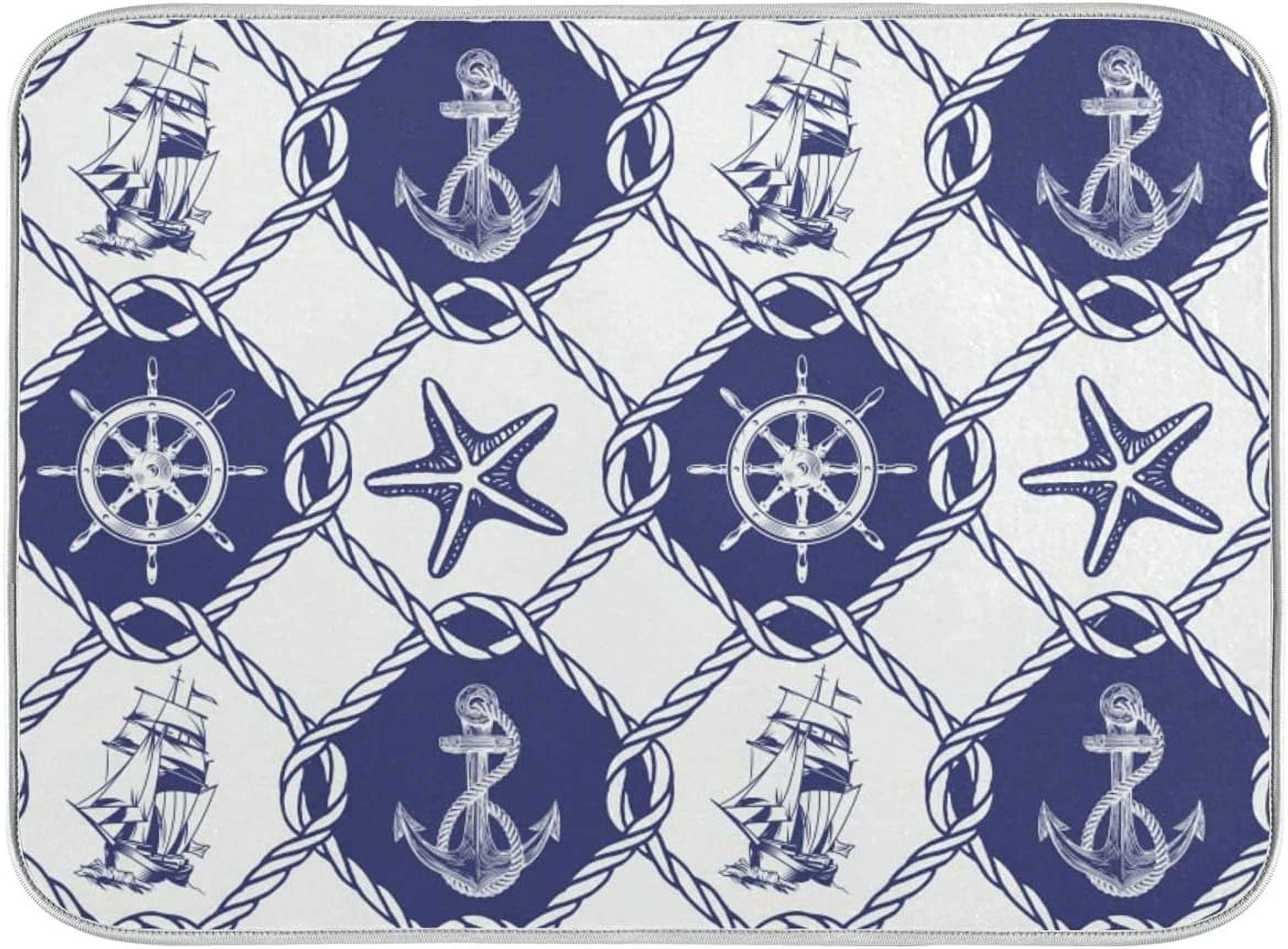 Vintage Nautical Sailboat Anchor Dish Drying Mat Countertop 18x24 inch ...