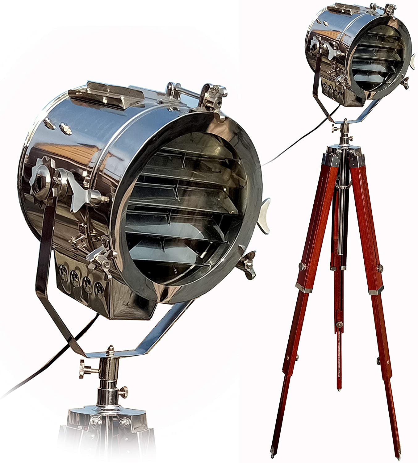 Vintage Nautical Spotlight Studio Searchlight with Wooden Tripod Lamp ...