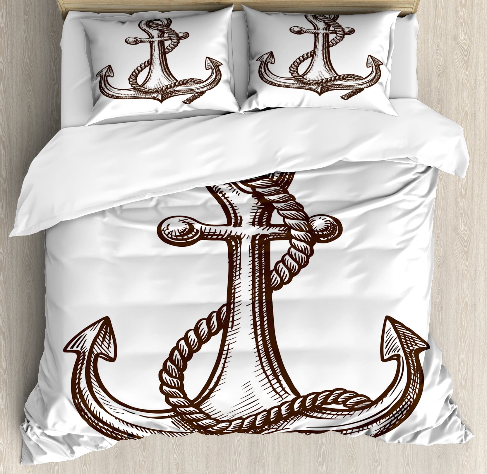 Vintage Nautical Tattoo Duvet Cover Set, Engraving Look Sketch Anchor ...