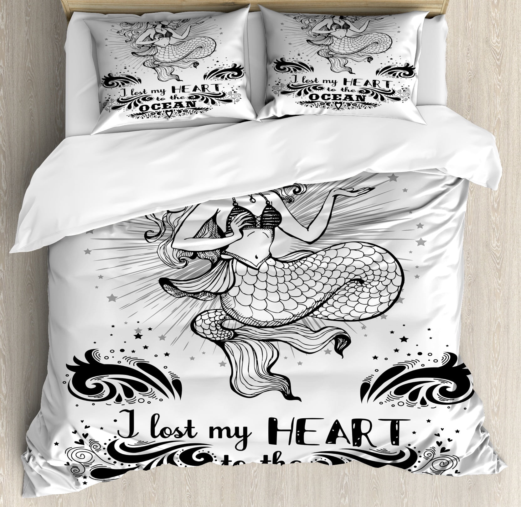 Vintage Nautical Tattoo Duvet Cover Set, I Lost My Heart to the Ocean with Mermaid Art ...
