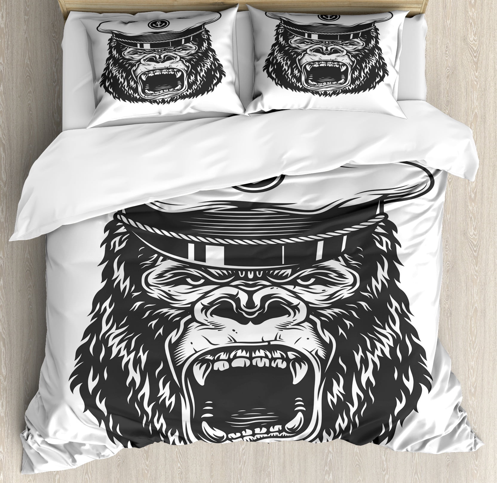 Vintage Nautical Tattoo Duvet Cover Set, Monochrome Angry Gorilla ...