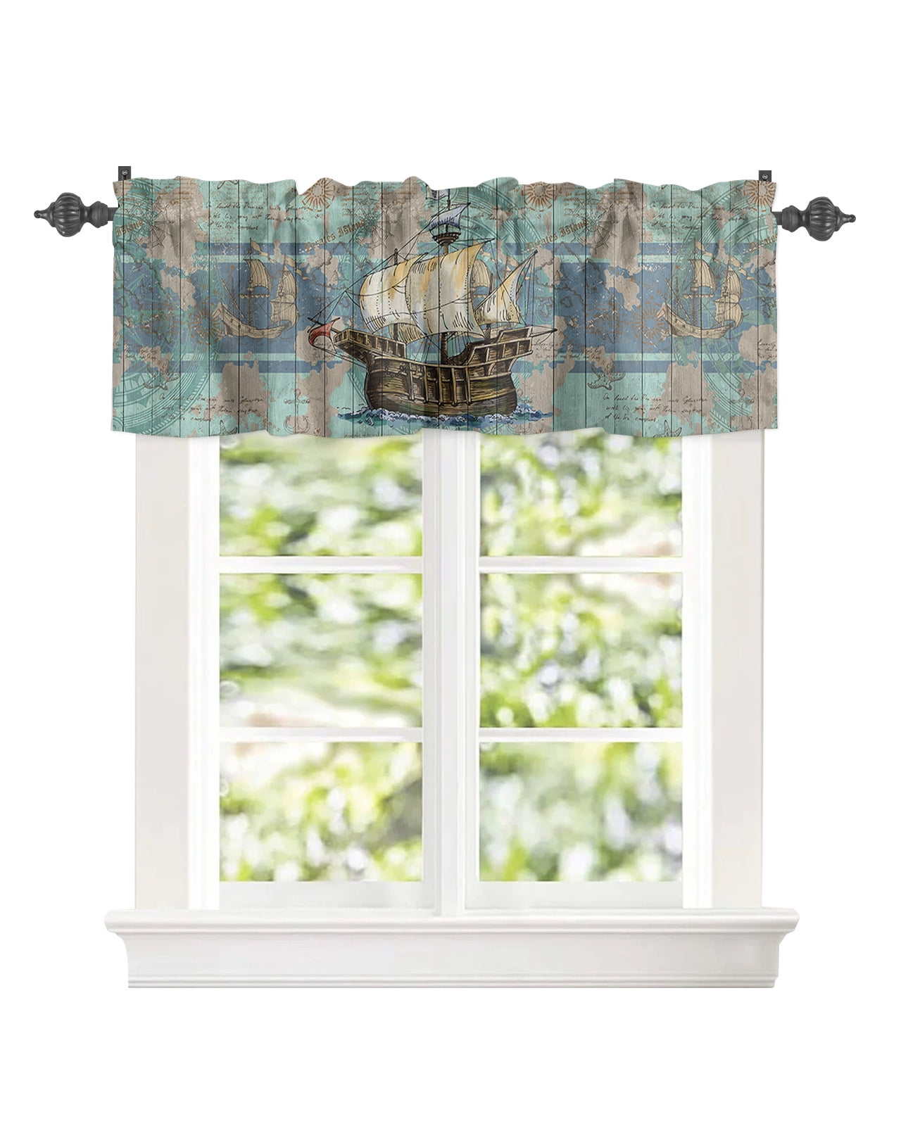 Vintage Nautical Theme Retro Ship Rod Pocket Valance Window Curtains ...
