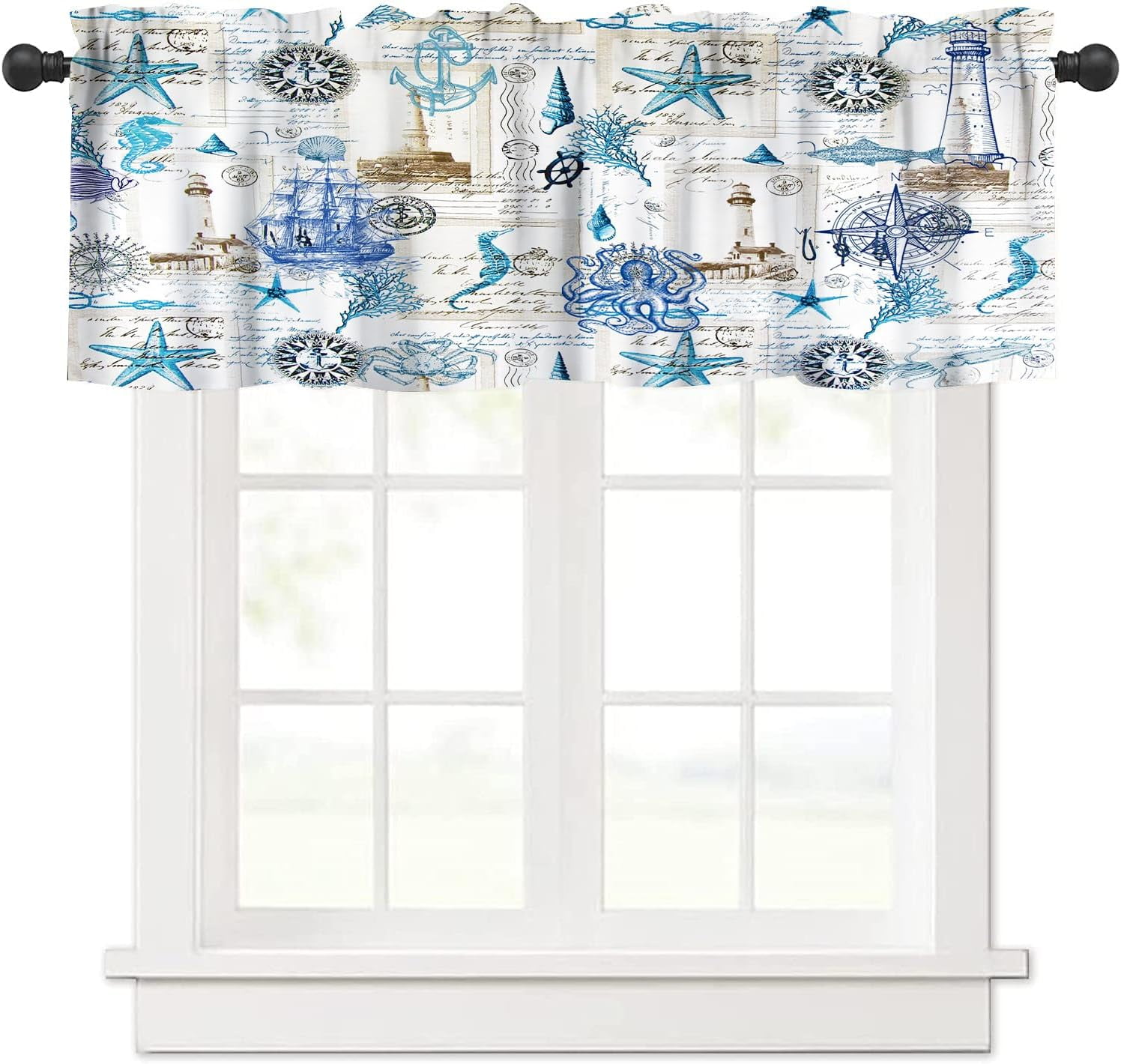 Vintage Nautical Theme Window Valance Lighthouse Sea Starfish Conch ...
