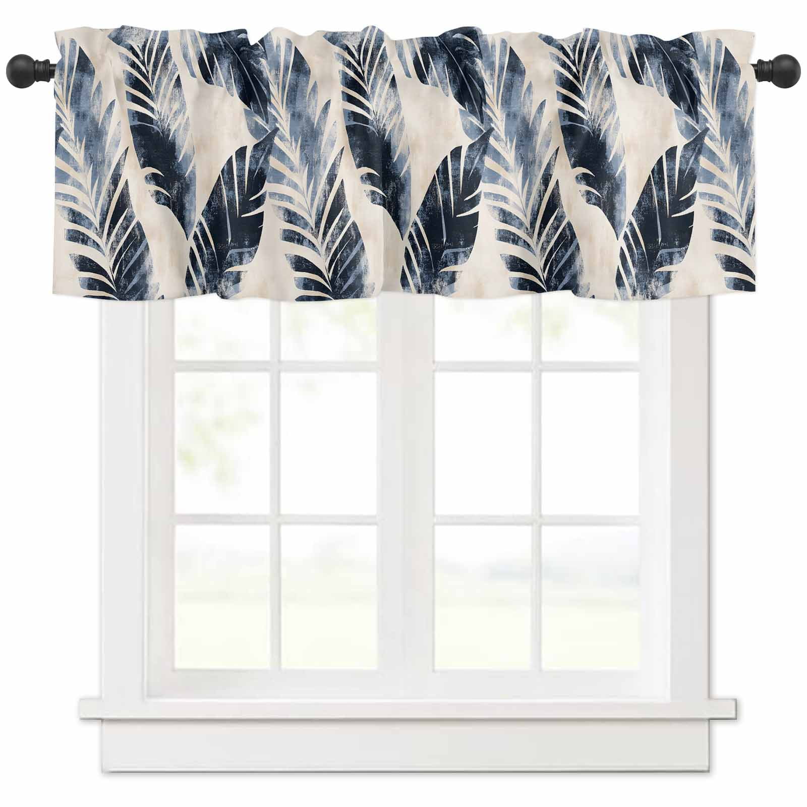 Vintage Navy Blue Botanical Valances for Windows Farmhouse Kitchen ...