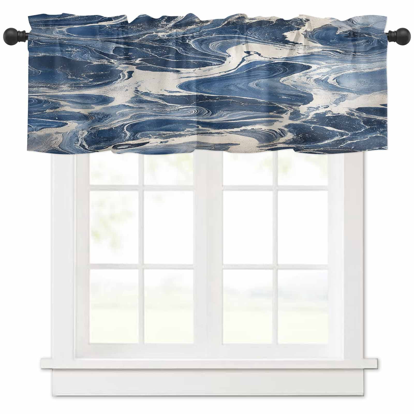 Vintage Navy Blue Valances for Windows Farmhouse Kitchen Curtains ...